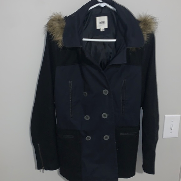 Vans | Jackets & Coats | Vans Black Parka Size Large Faux Fur Hood ...